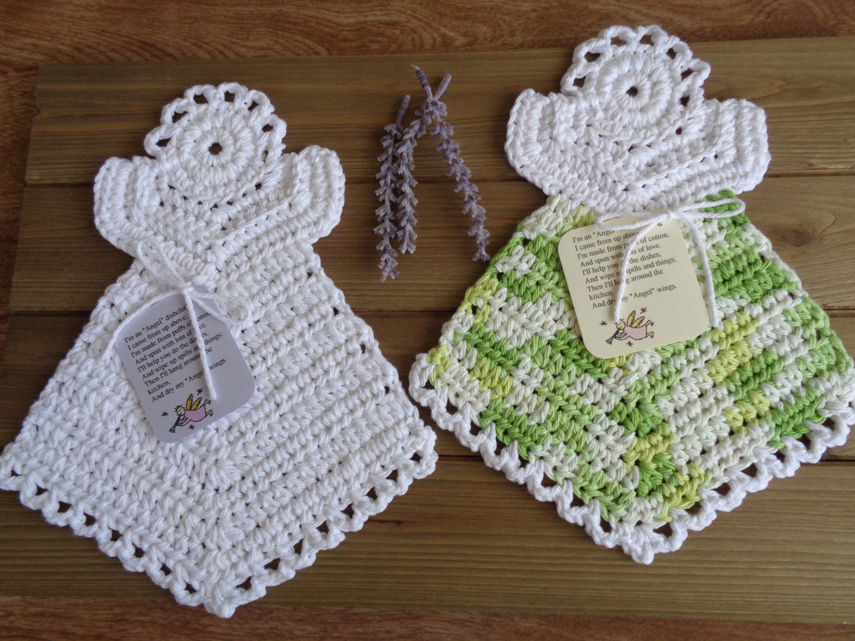Set of Two, Crocheted Cotton Angel Dishcloths/washcloths, Lime and ...