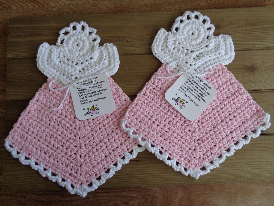 Set of Two, Crocheted Cotton Angel Dishcloths/washcloths, Breast Cancer ...