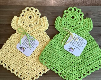 Set of Two, Crocheted Cotton Angel Dishcloths/washcloths, Blues, Yellow ...