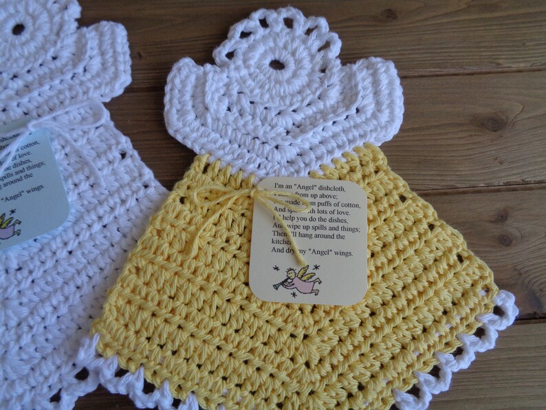 Set of Two, Crocheted Cotton Angel Dishcloths/washcloths, Yellow and ...