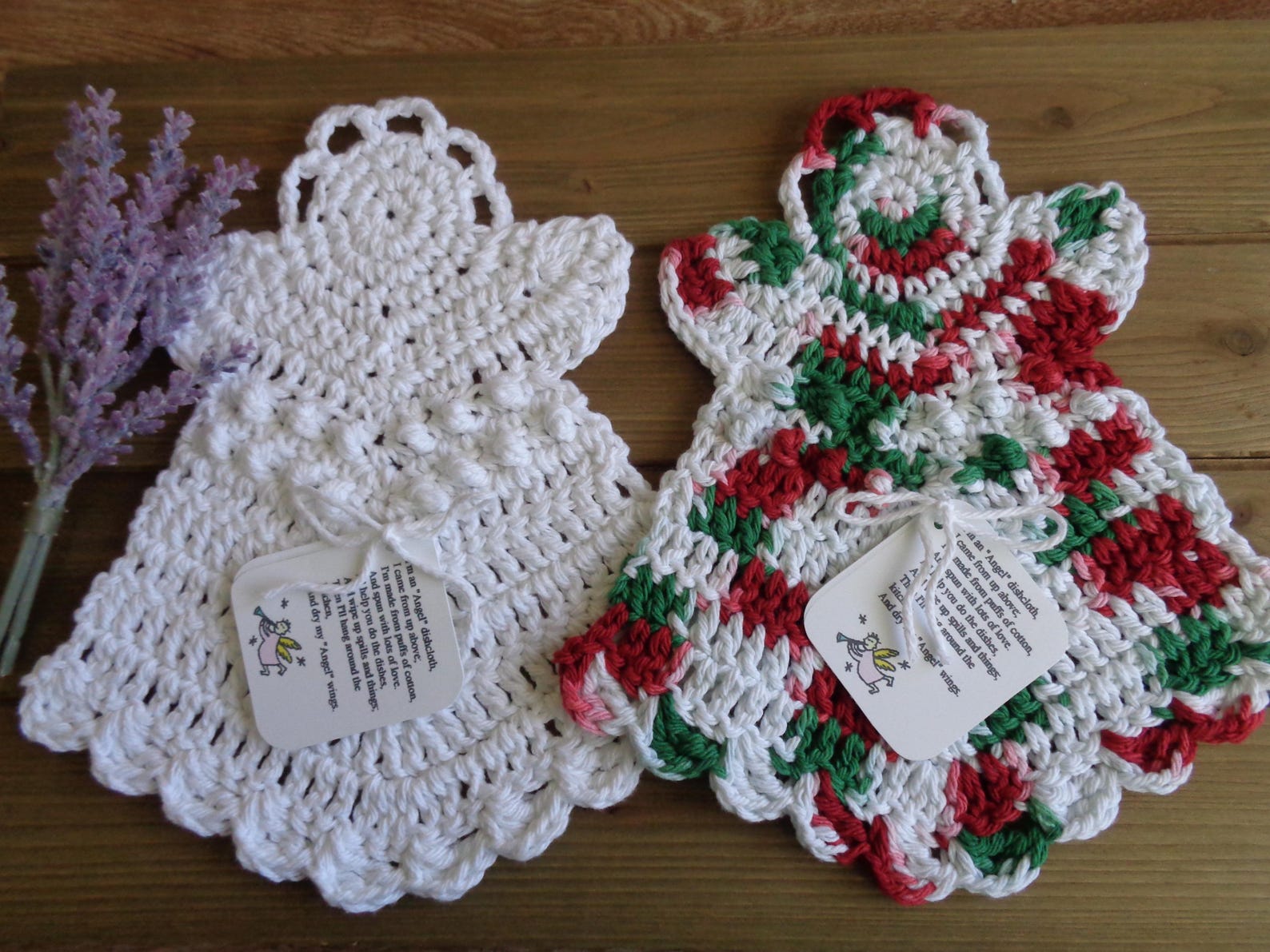 Set of Two, Crocheted Cotton Angel Dishcloths/washcloths, Christmas ...