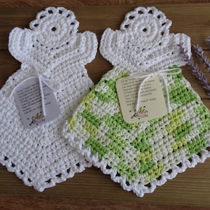 Set of Two, Crocheted Cotton Angel Dishcloths/washcloths, Lime and ...