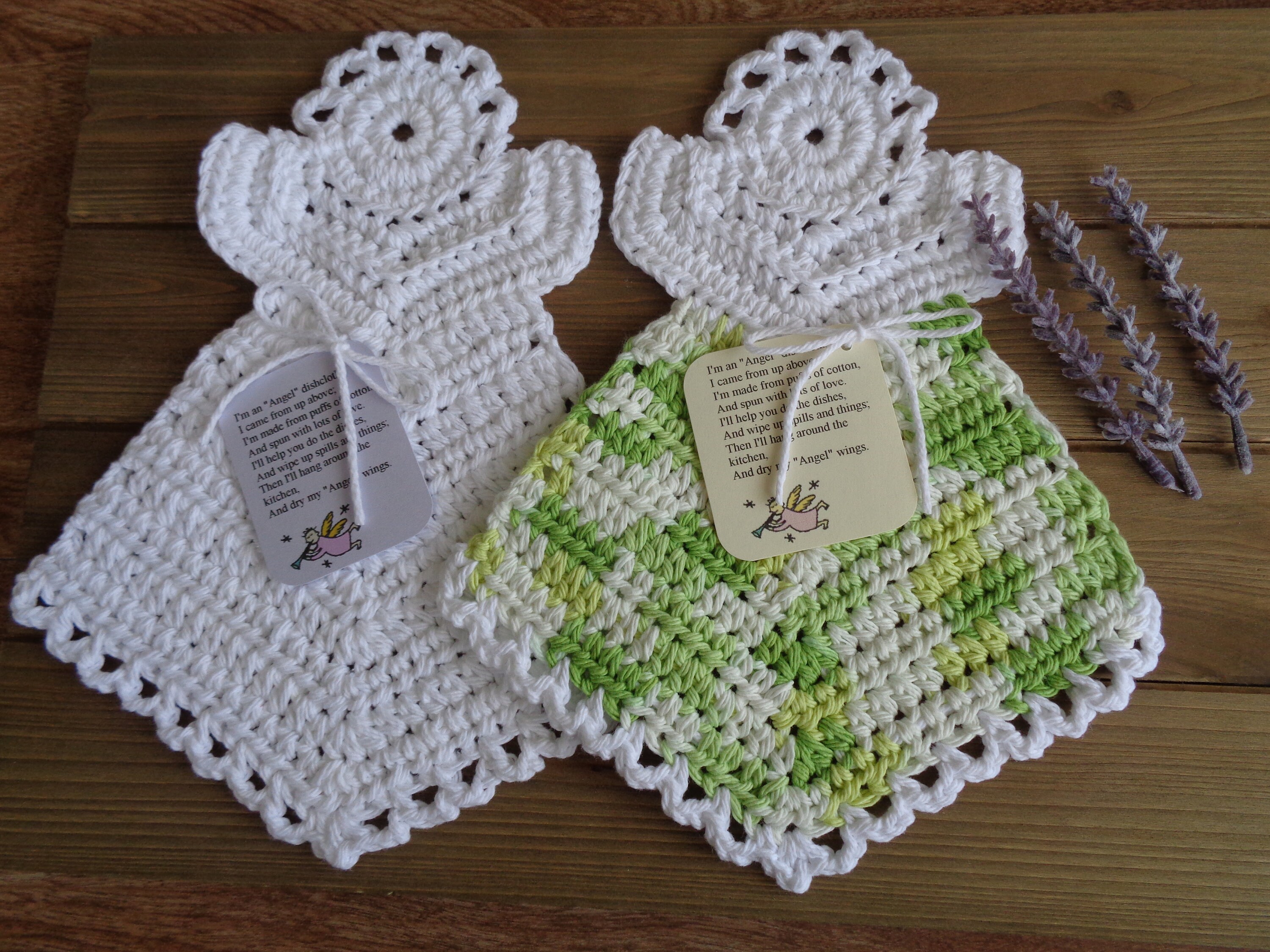 Set of Two, Crocheted Cotton Angel Dishcloths/washcloths, Lime and ...
