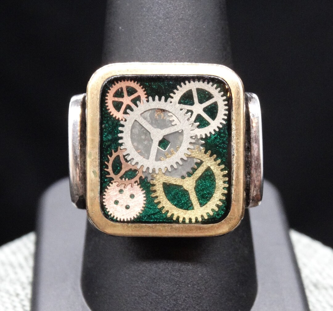 Green Clockwork Men's Ring - Etsy