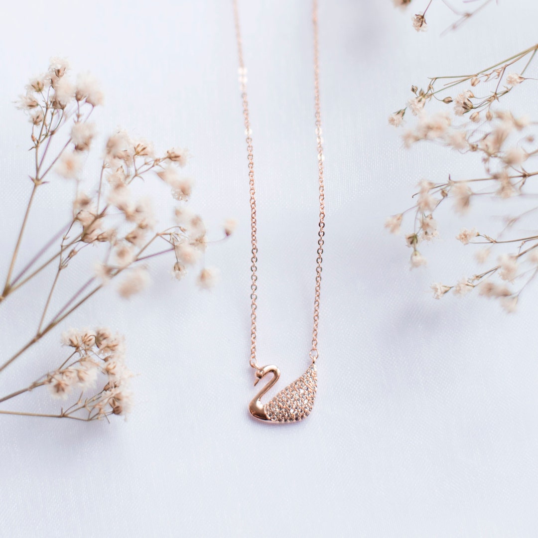 Swan Necklace Rose Gold Plated Swan Necklace Swan Pendant Swan Charm ...