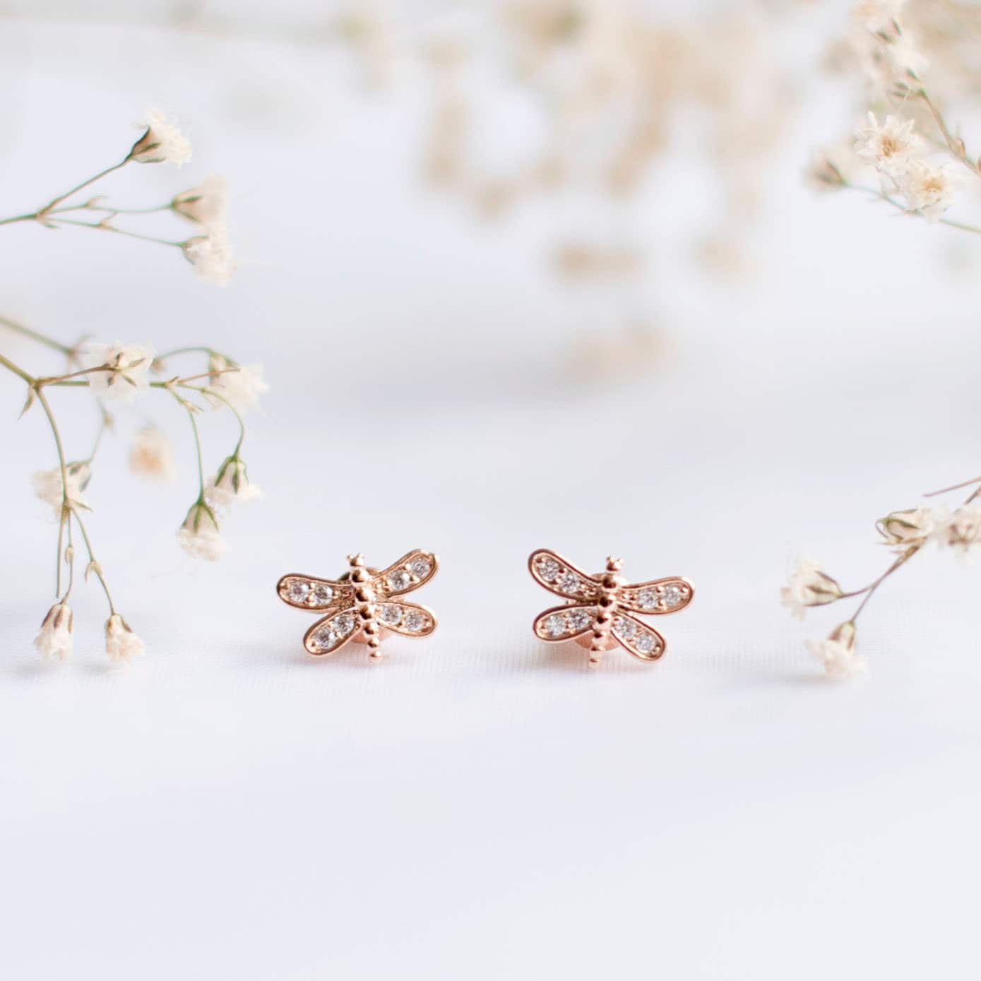 Rose Gold Dragonfly Earrings | Dragonfly Stud Earrings | Cubic Zirconia ...