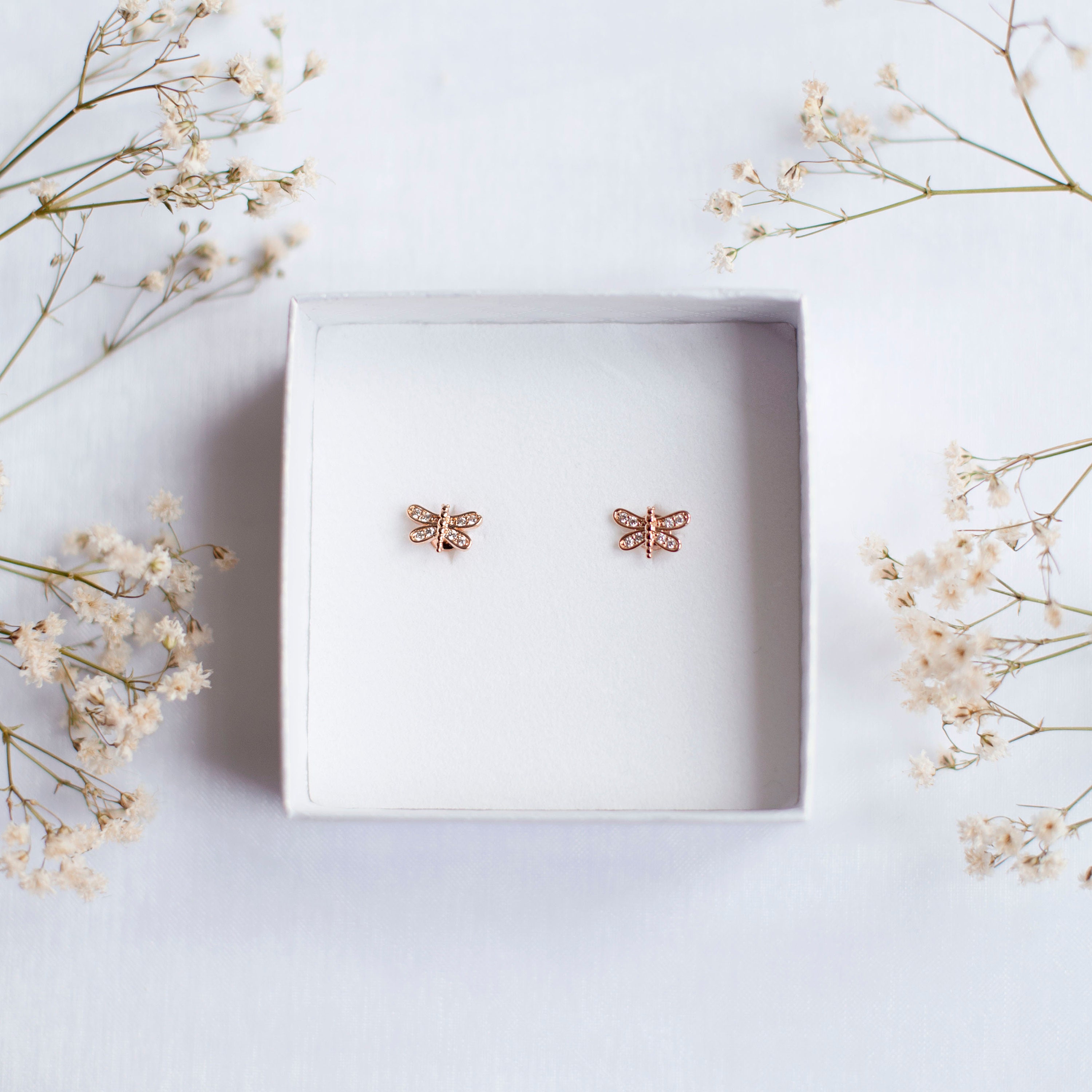 Rose Gold Dragonfly Earrings | Dragonfly Stud Earrings | Cubic Zirconia ...