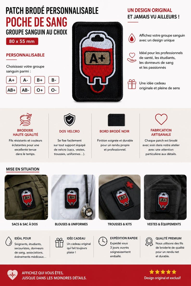 Blood Type Tactical Patch – Blood Bag - Embroidered Military Velcro ...