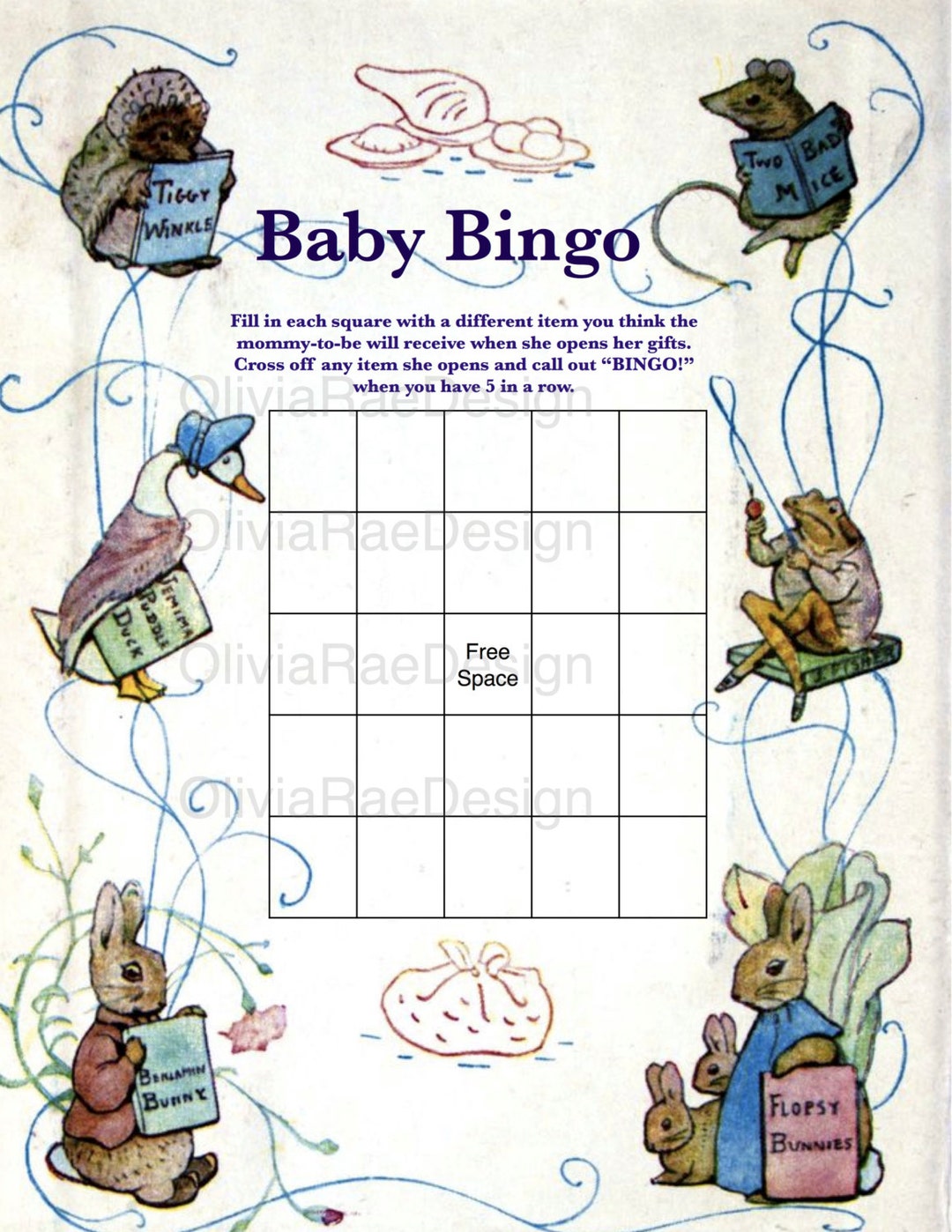 Beatrix Potter Peter Rabbit Baby Shower Bingo - Etsy