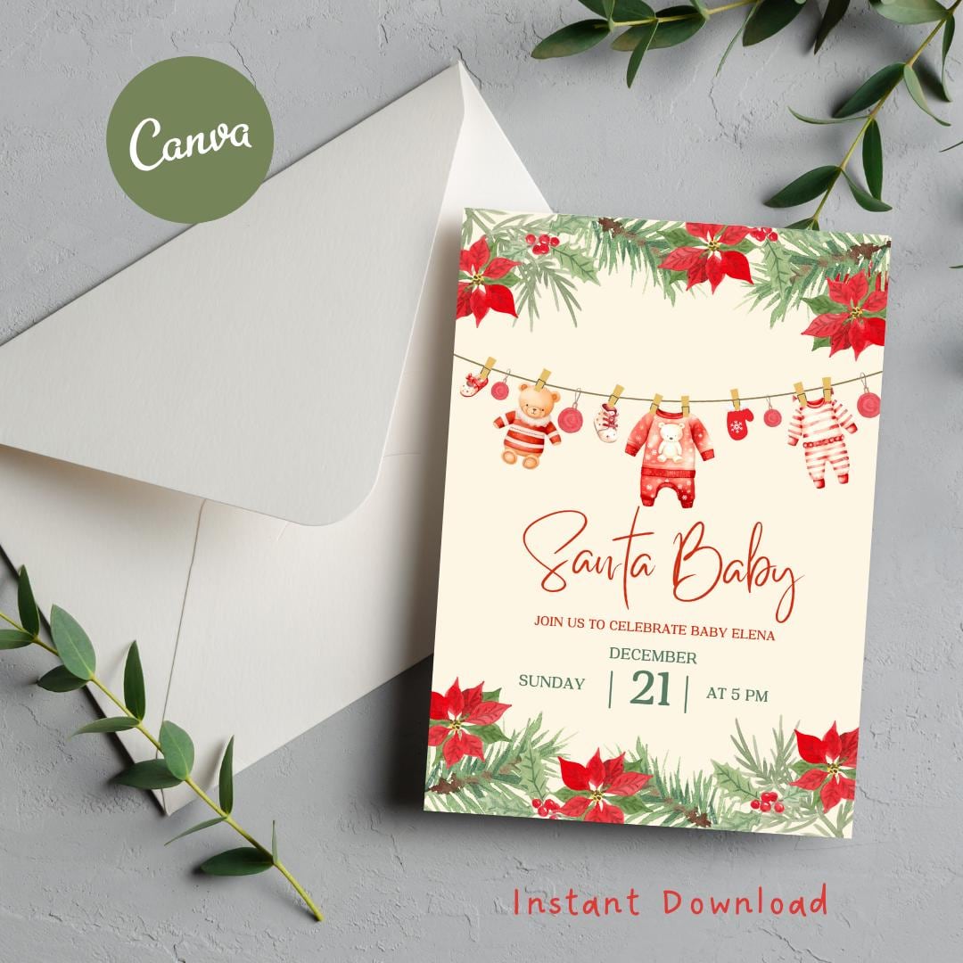 Editable Christmas Santa Baby Shower Invitation, Holiday Shower Invite ...