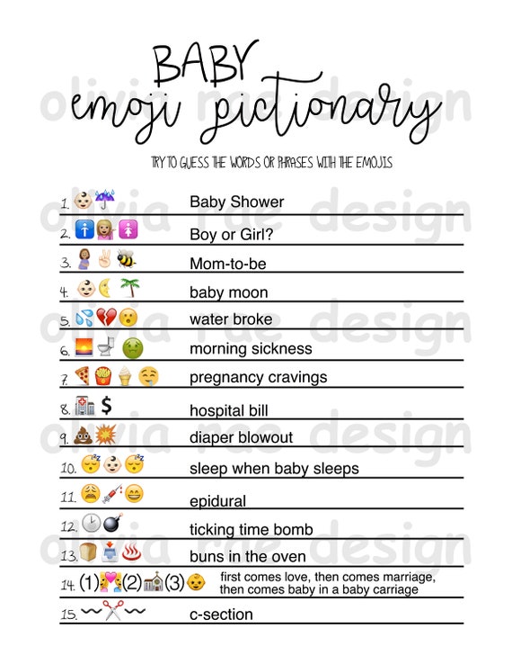 Baby Shower Baby Emoji Pictionary Game PDF Email Download Maternity