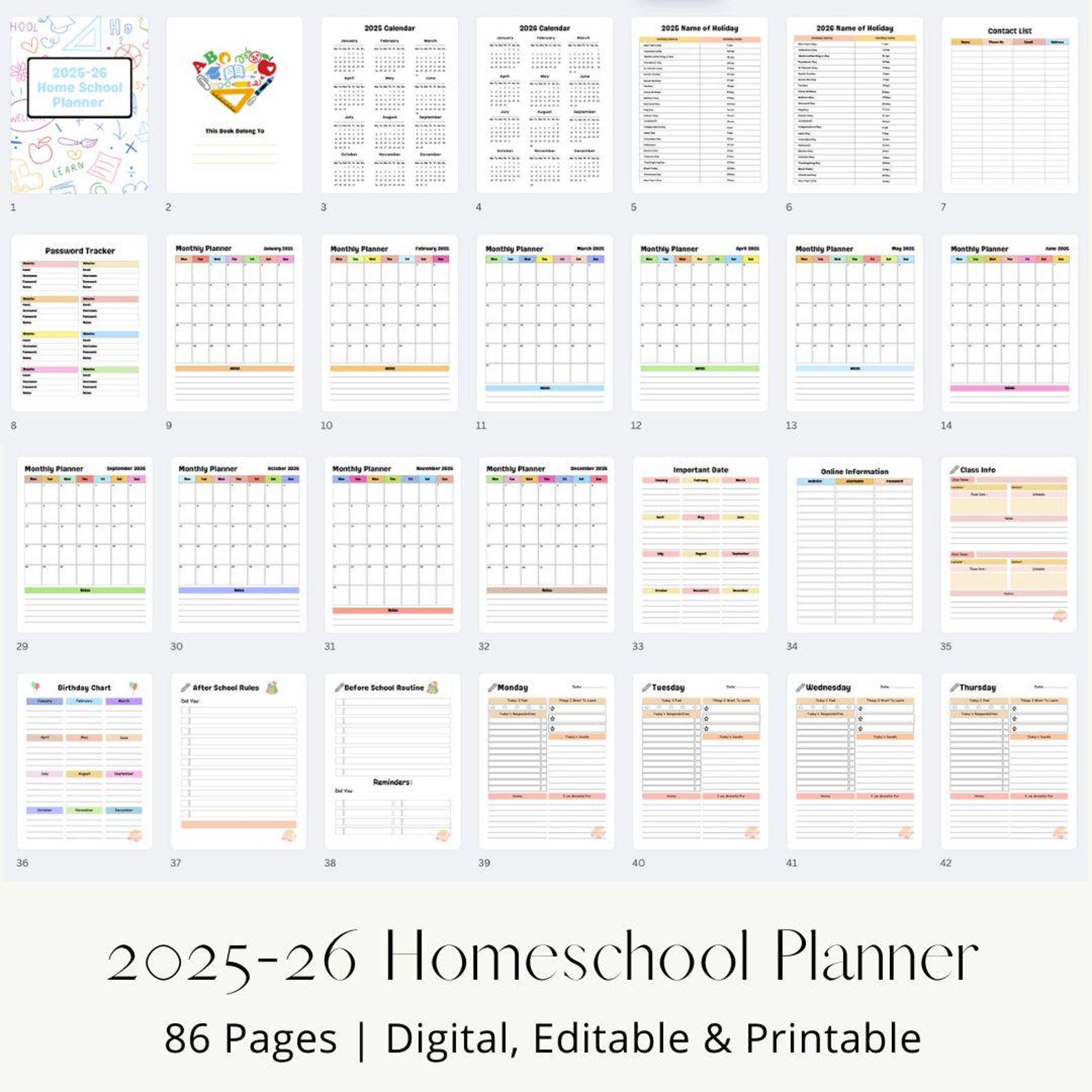 Homeschool Planner 25-26 Edit, Print, Digital 8.5x11 Planner, Daily ...