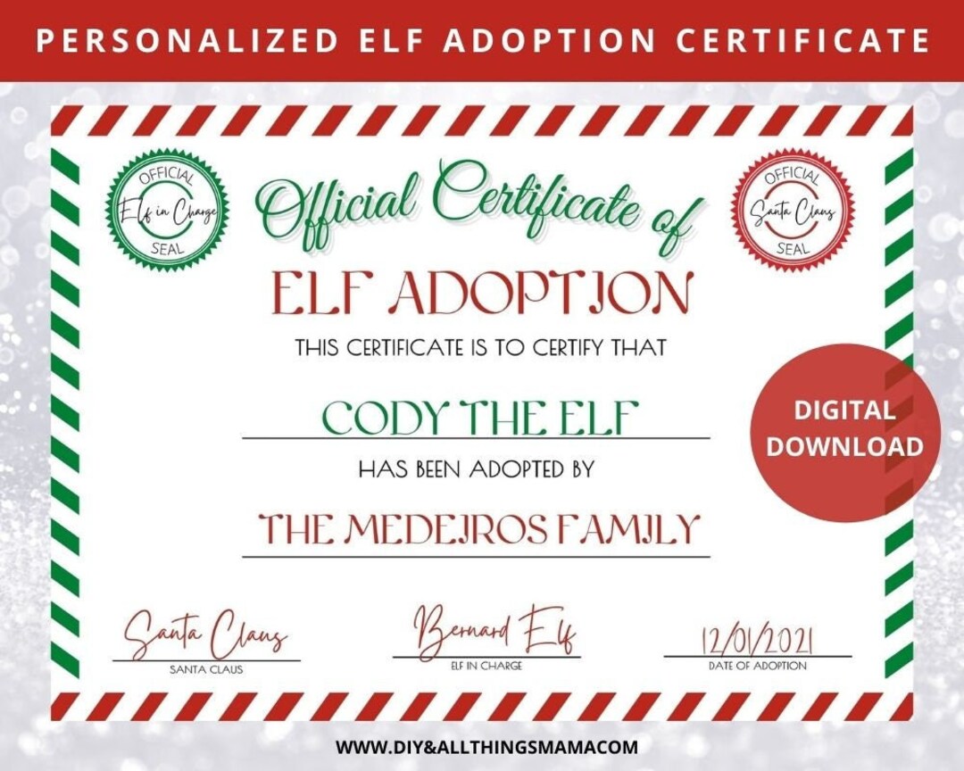 Elf Adoption Official Certificate, Printable Elf Certificate Letter ...