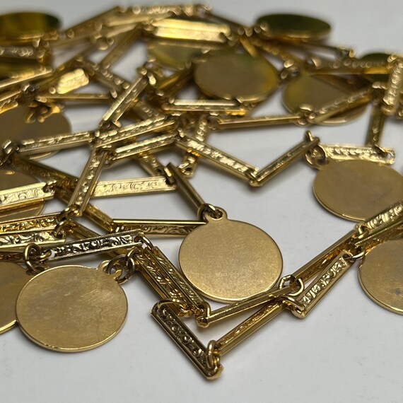 Vintage Long Single Strand Gold Bar Chain Disc Charm … - Gem