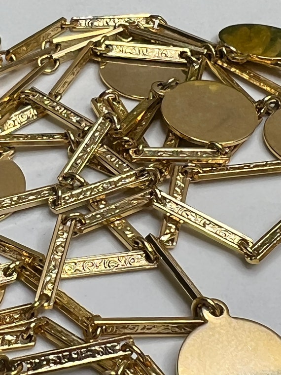 Vintage Long Single Strand Gold Bar Chain Disc Charm … - Gem