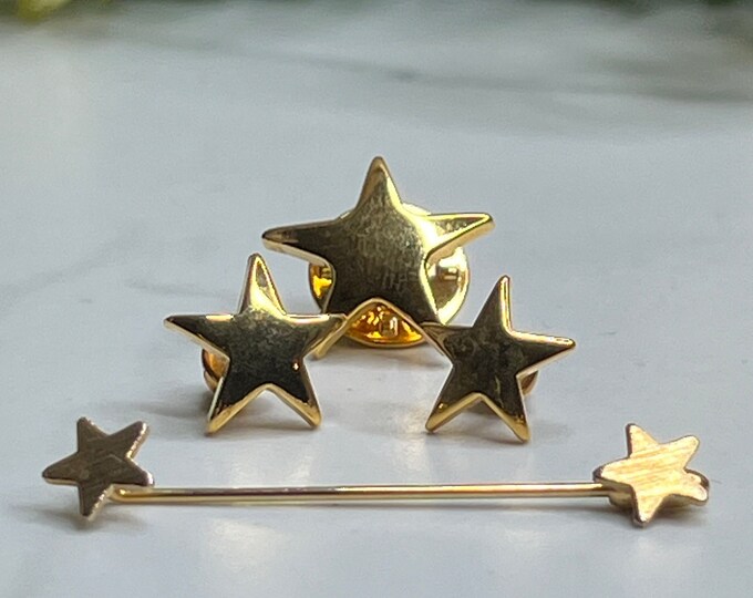 Vintage Gold Stars Matching Jewelry Set Earrings Stick Pin Tack Pin - Etsy