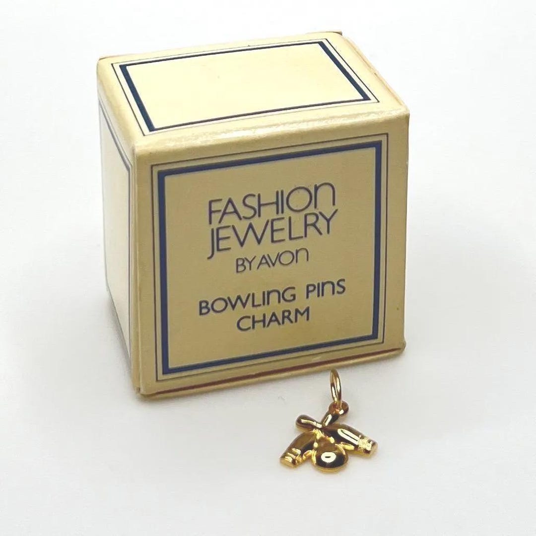 Avon Bowling Pin Charm in Original Box – 1982 Goldtone Miniature for ...