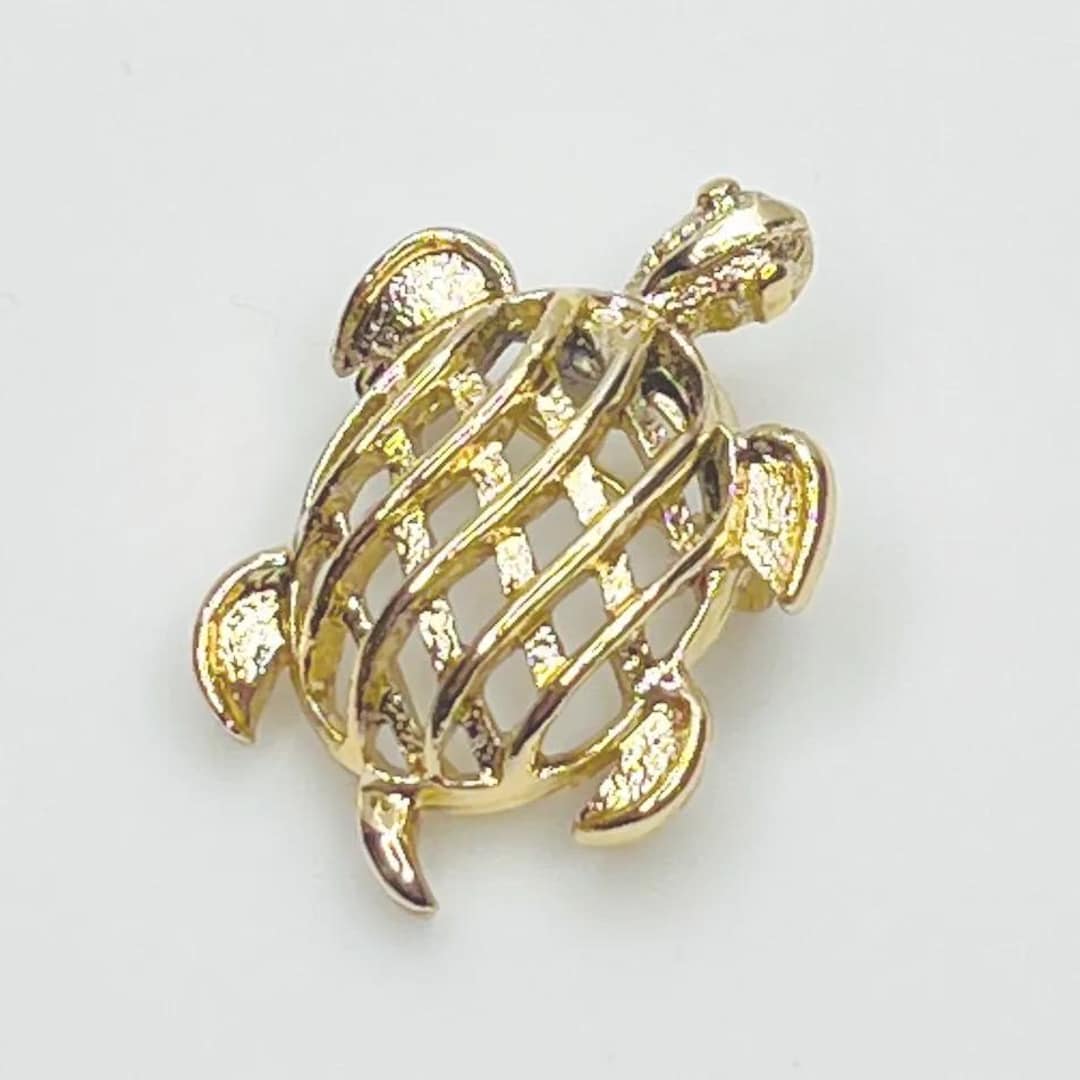 Gerry’s Gold Basket Weave Turtle Pin – 1960s Coastal Charm Tortoise ...