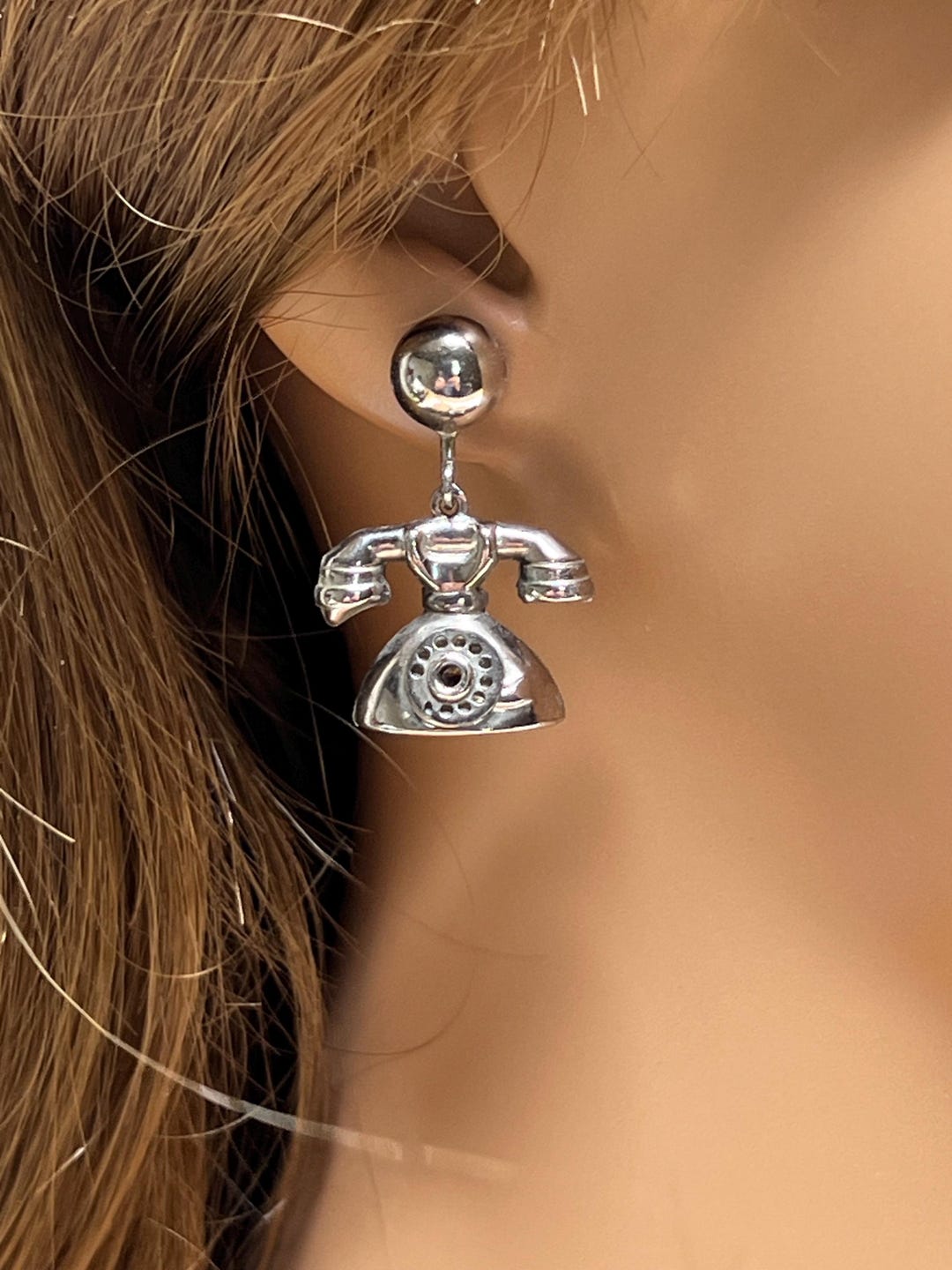 Mid Century European Rotary Telephone Dangle Earrings Upcycled - Etsy