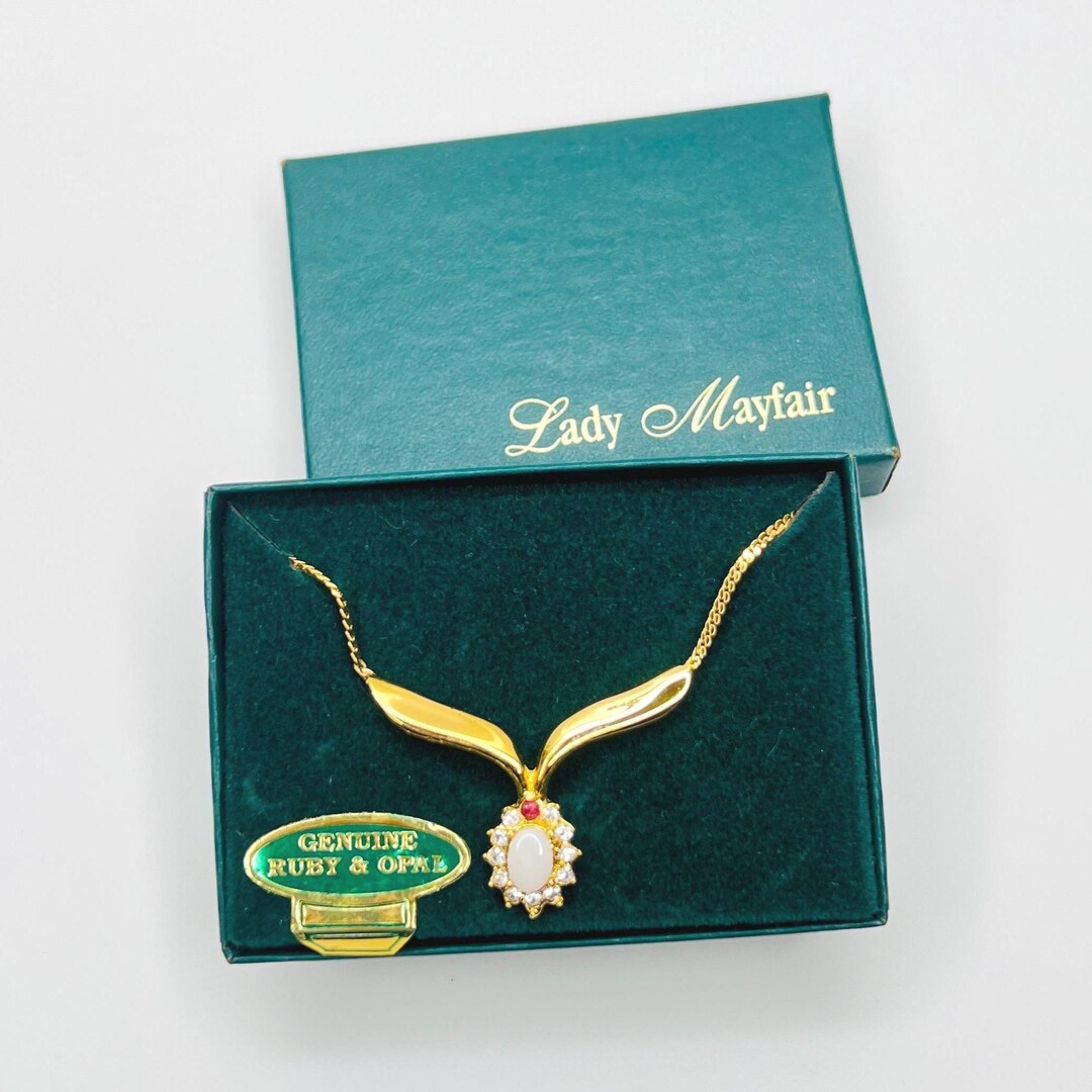 Vintage Lady Mayfair Ruby & Opal Necklace – 1980s Genuine Gemstone ...