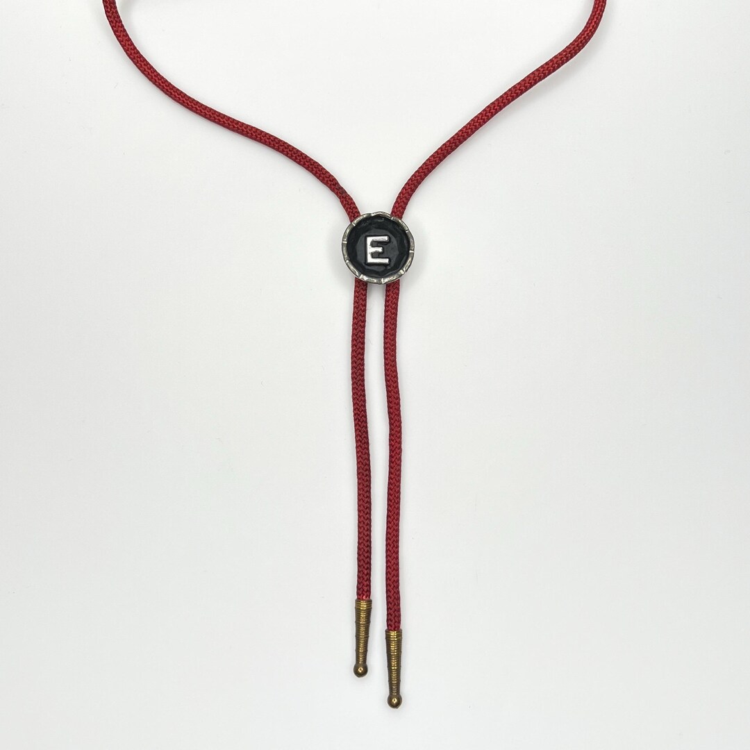 Red Cord Bolo Tie With Black Enamel “E” Slide – 1970s Western Initial ...