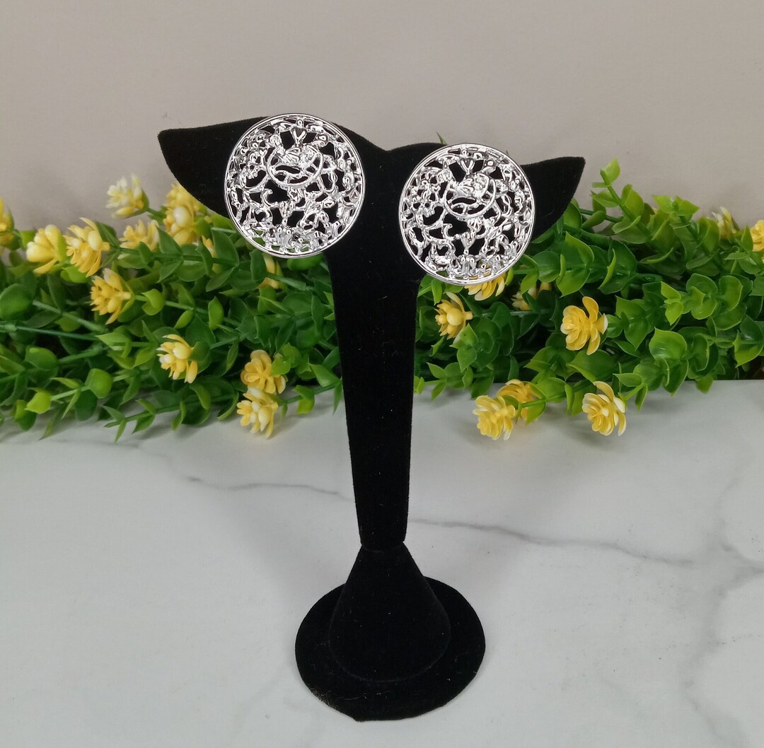 Vintage Silver Filigree Button Dome Clip on Earrings - Etsy