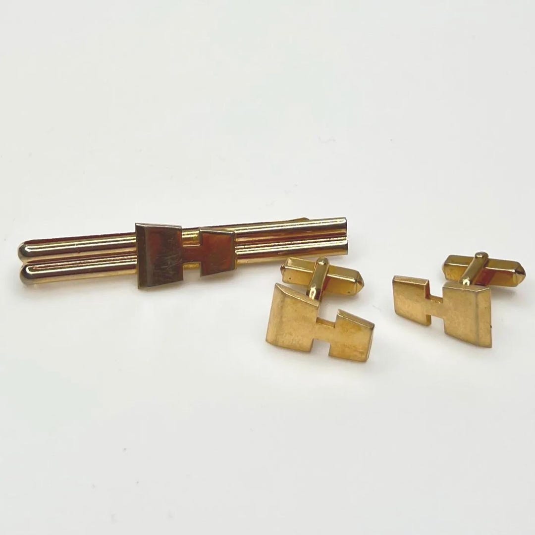 Swank Gold Monogram Set – Vintage Signed Cufflinks, Belt Buckle & Tie ...