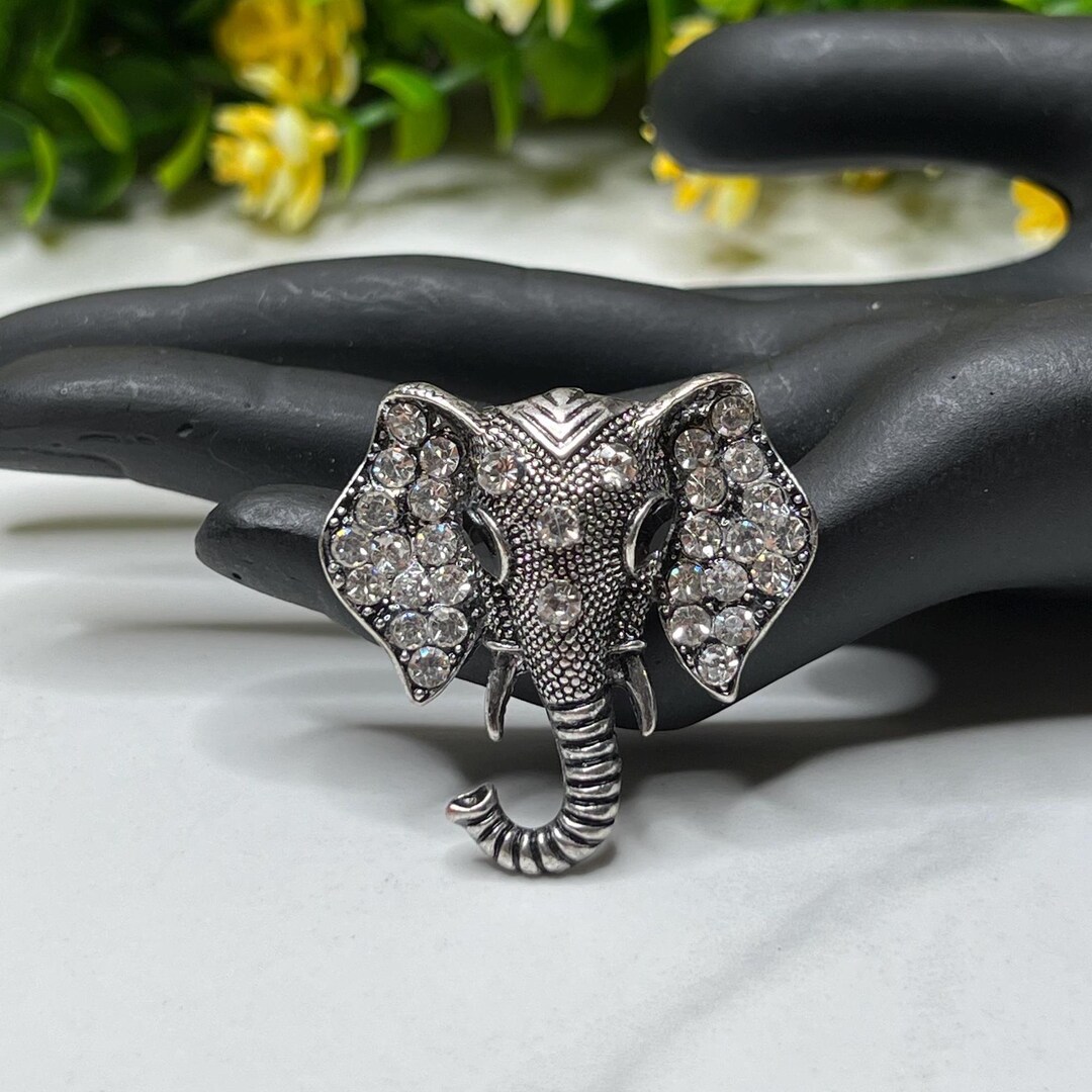 Vintage Trunk up Rhinestone Elephant Head Pin Brooch - Etsy