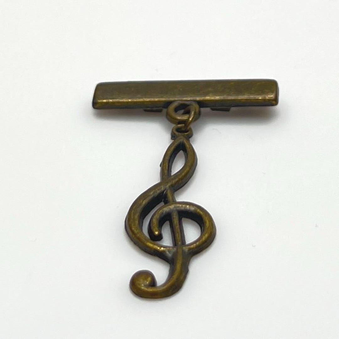 Vintage Brass Treble Clef Bar Pin – Music Note Charm Brooch, 1980s ...