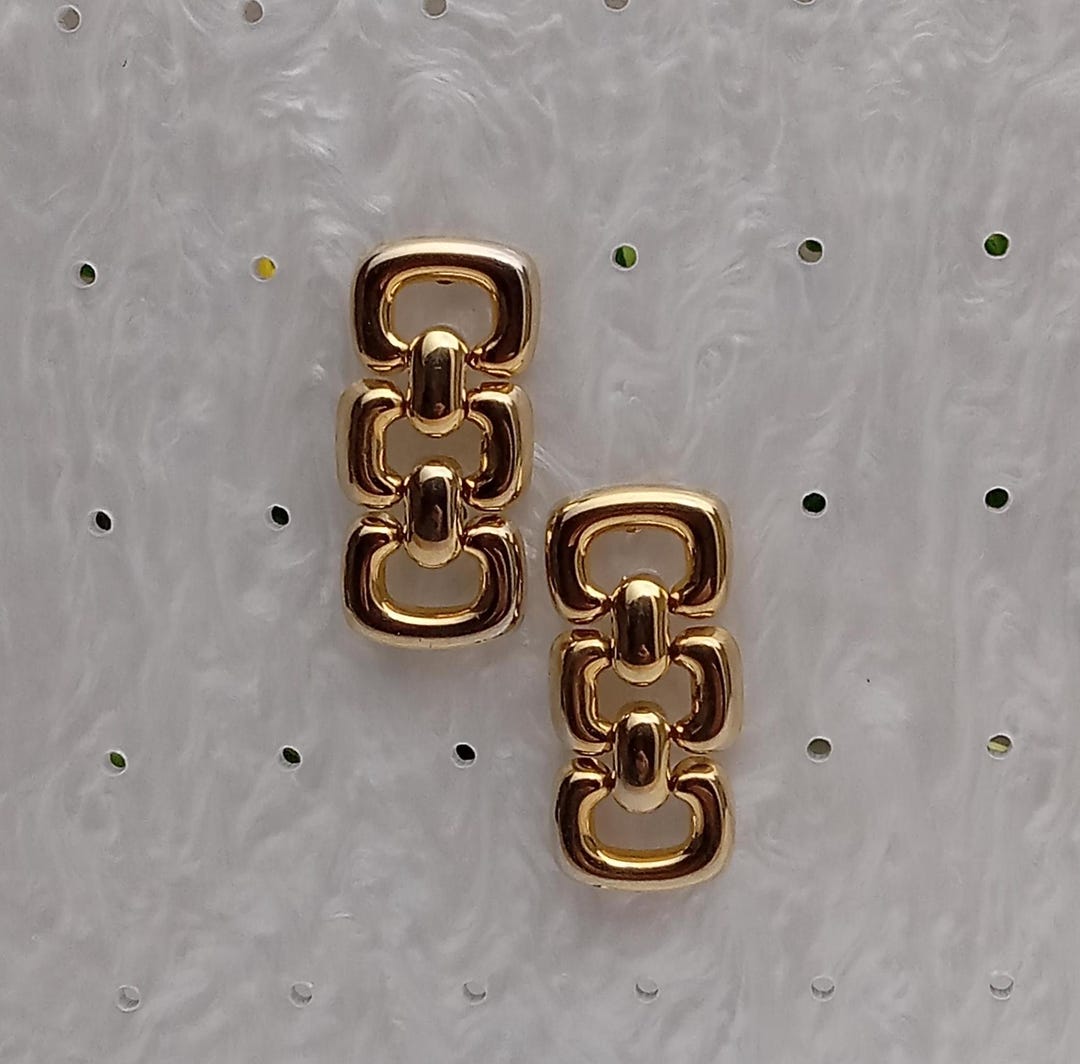 Vintage Triple Chain Link Chunky Stud Earrings - Etsy