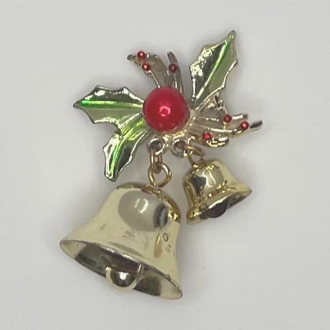 1960s Enamel Bell Brooch With Holly – Vintage Dangling Holiday Pin - Etsy