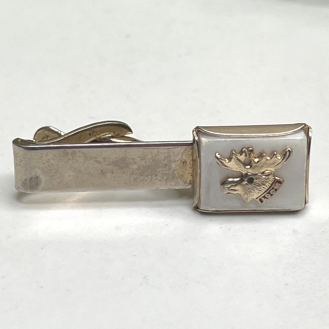 1950s LOOM Moose Tie Clip – Gold Tone Fraternal Order Mother of Pearl ...