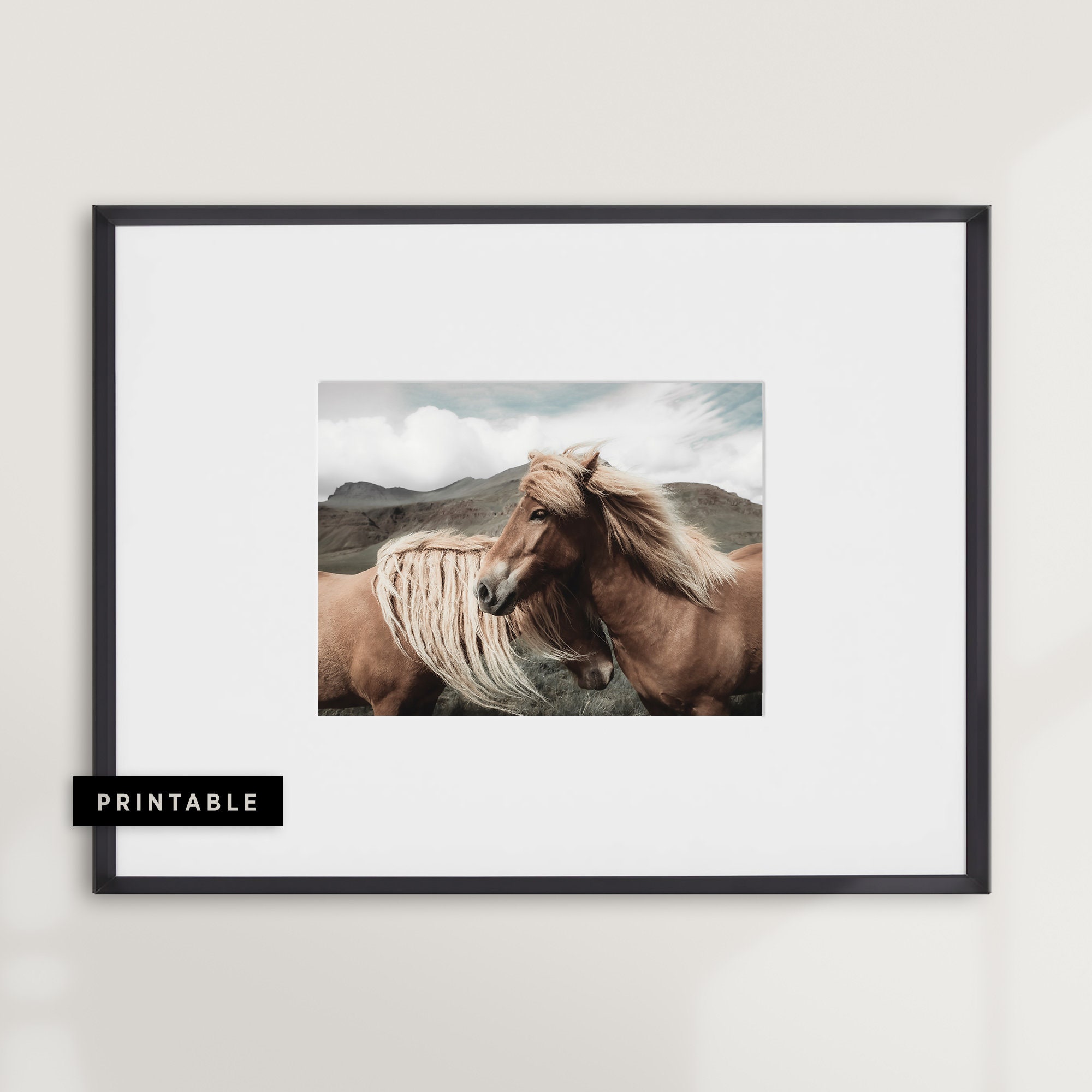 Windswept Horses Landscape Photography, Animal Art Print, Neutral ...