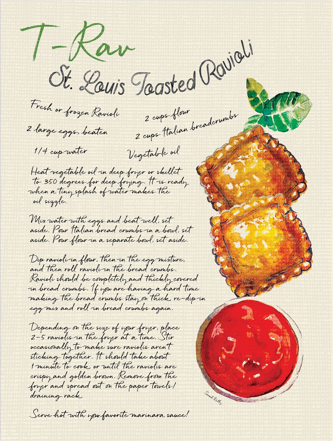 Art Print - STL Toasted Ravioli Recipe (watercolor Print) - Etsy