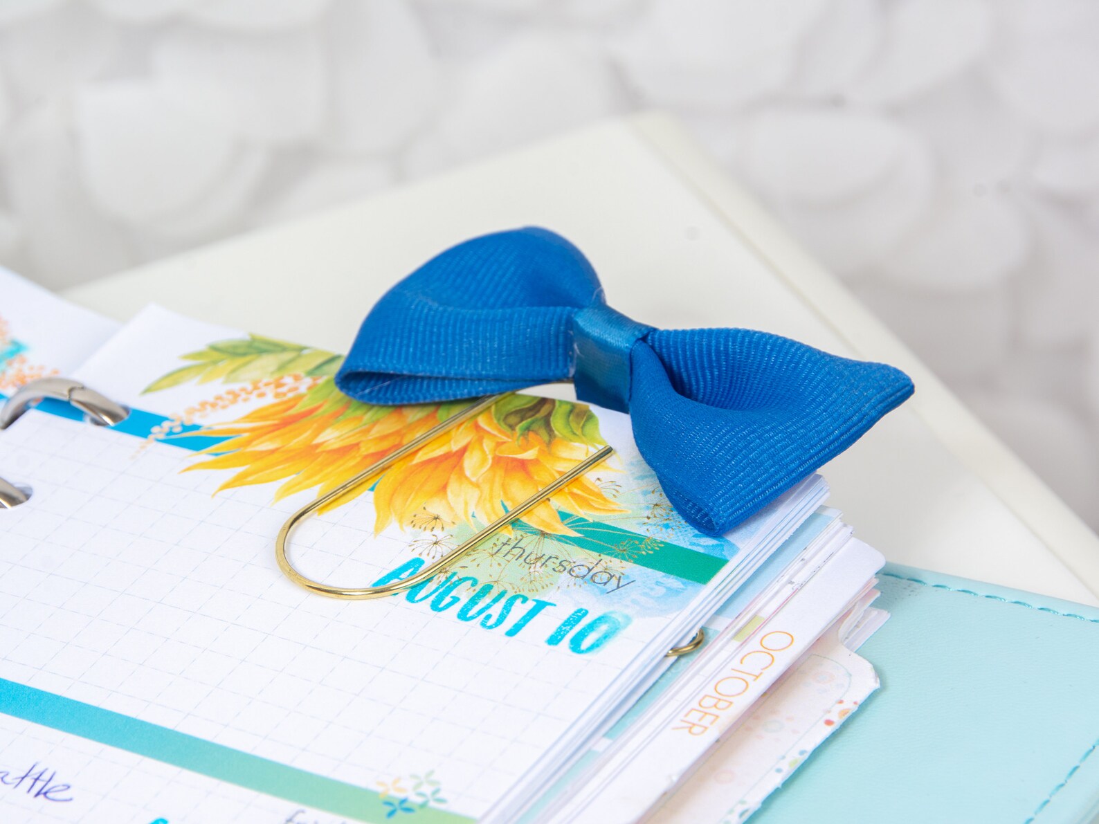Blue or Turquoise Bow Planner Clip Bookmark With Wide - Etsy