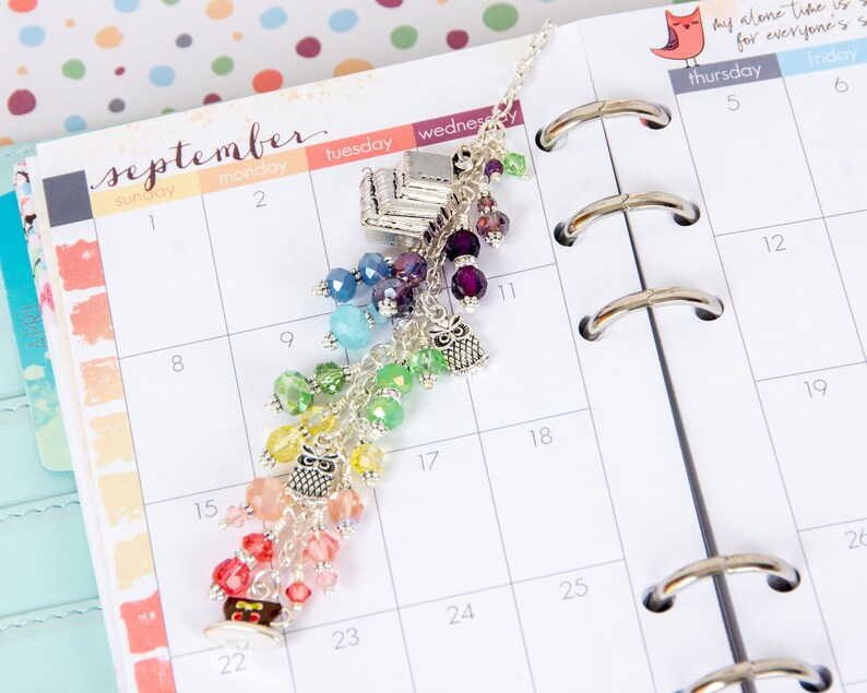Book Club Planner Charm With Book Stack Coffee Cup and Owl - Etsy