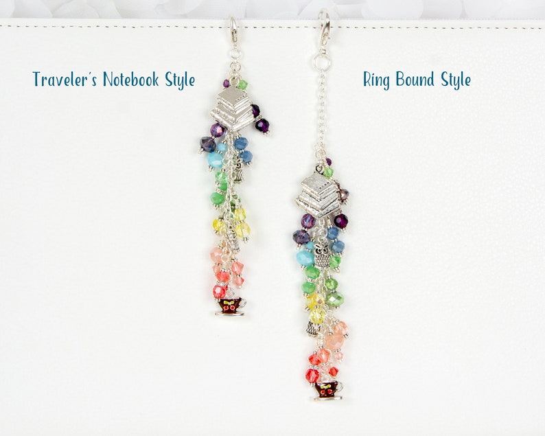 Book Club Planner Charm With Book Stack Coffee Cup and Owl - Etsy