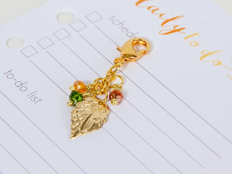 Fall Leaf Traveler's Notebook Charm with Amber and Green | Etsy