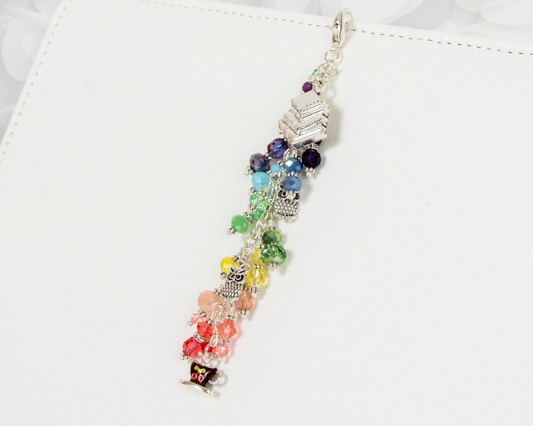 Book Club Planner Charm With Book Stack, Coffee Cup and Owl Charms in a ...