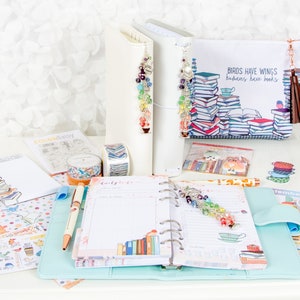 Book Club Planner Charm With Book Stack, Coffee Cup and Owl Charms in a ...