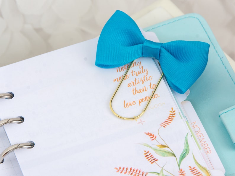 Blue or Turquoise Bow Planner Clip Bookmark with Wide | Etsy