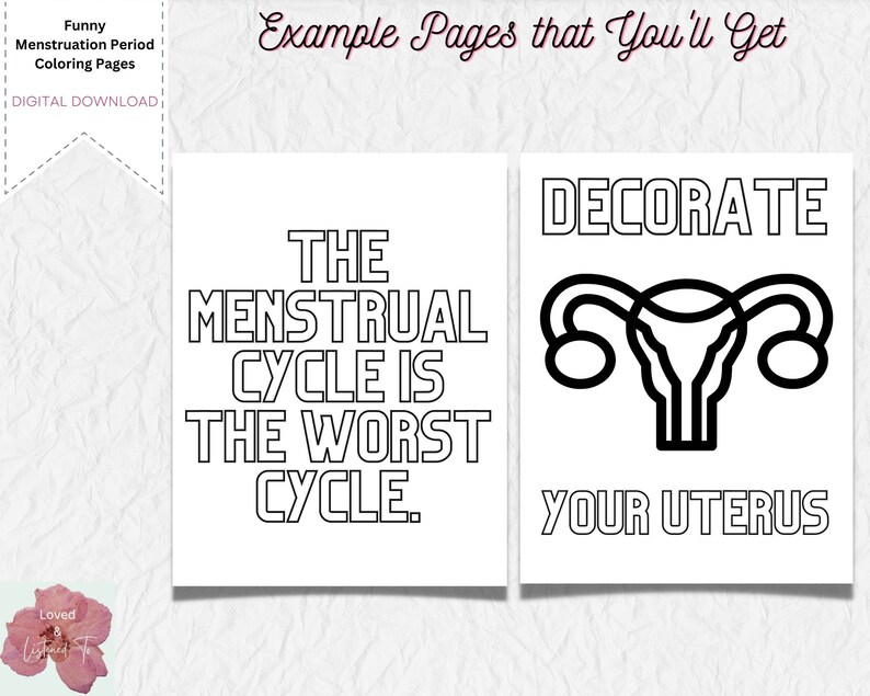 Period Themed Coloring Pages Digital Download Adult Teen Menstruation ...