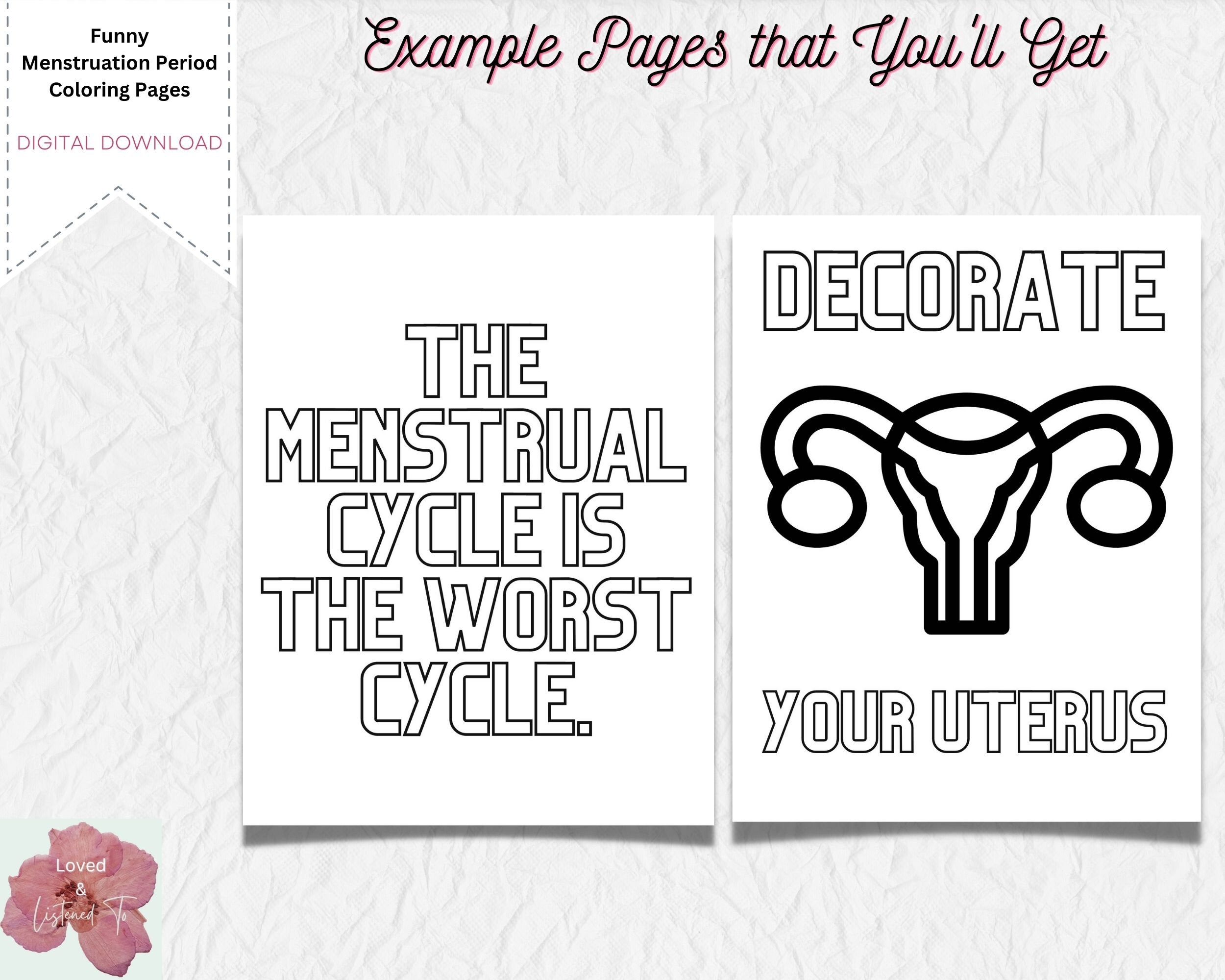 Period Themed Coloring Pages Digital Download Adult Teen Menstruation ...