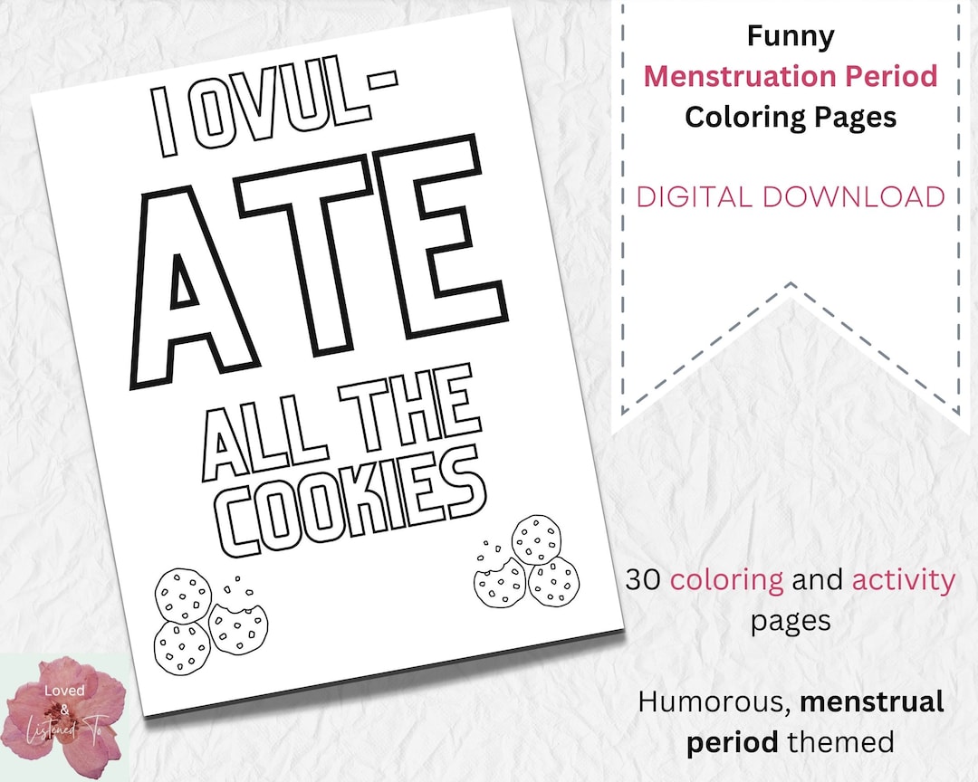 Period Themed Coloring Pages Digital Download Adult Teen Menstruation ...
