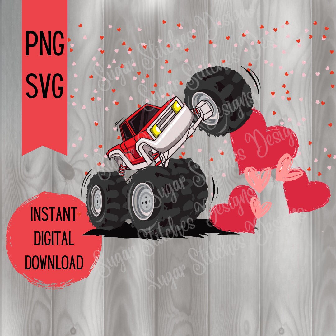 Valentine Monster Truck Design, PNG, SVG, Valentines Day, Monster Truck ...