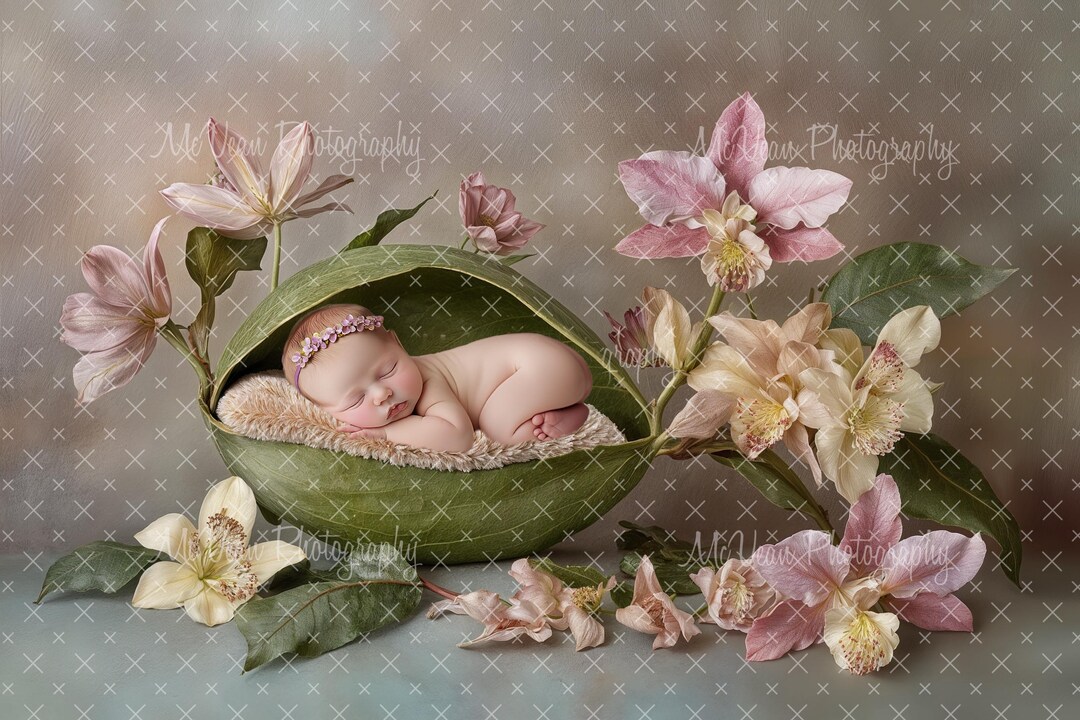 Digital Newborn Backdrop, Background, Infant Girl, Leaf, Floral ...