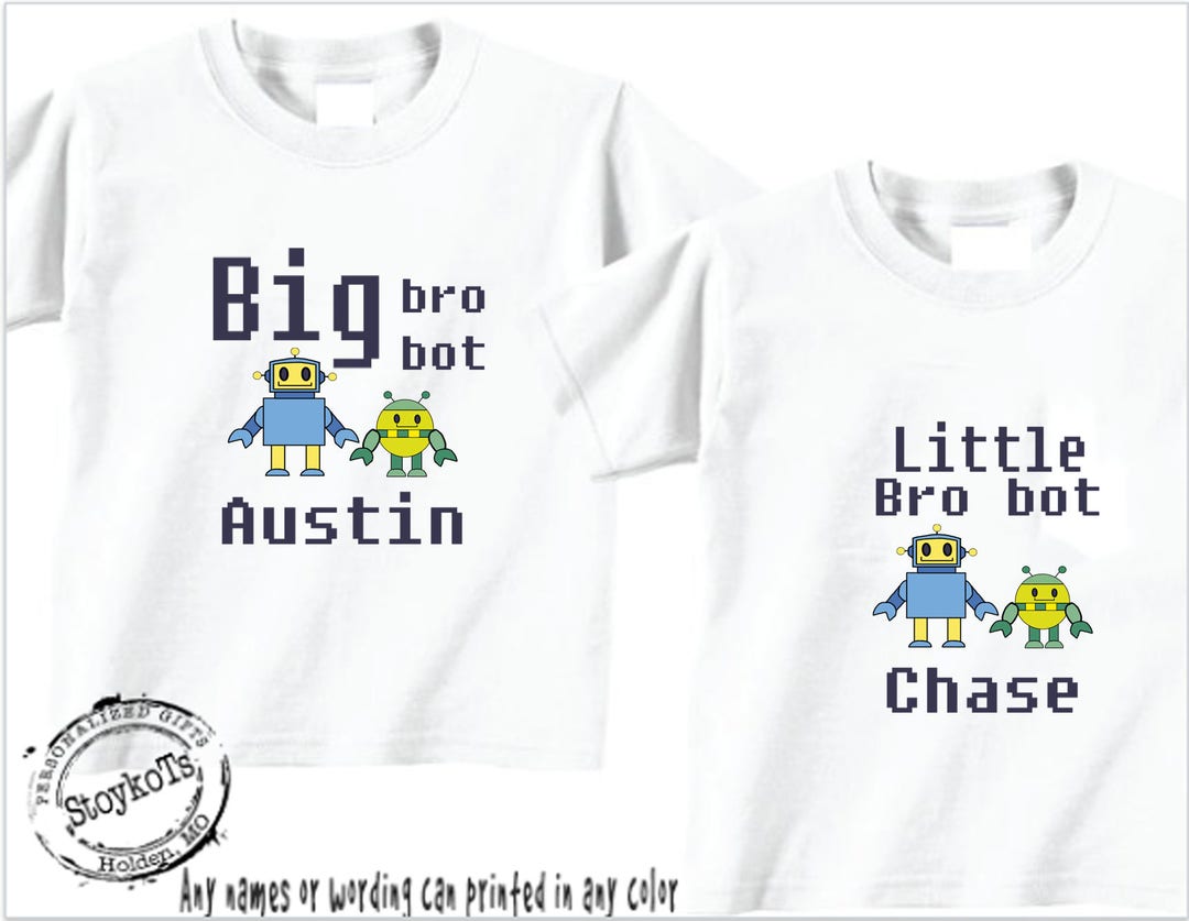 Robot Shirts for Kids Personalized Big Bro Bot Brother, Little Bro Bot ...