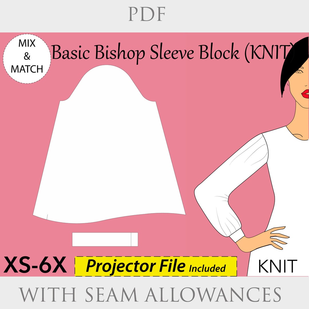 Bishop Sleeve Sewing Pattern: Knit Add-on Block (XS-6X) (PDF) - Etsy