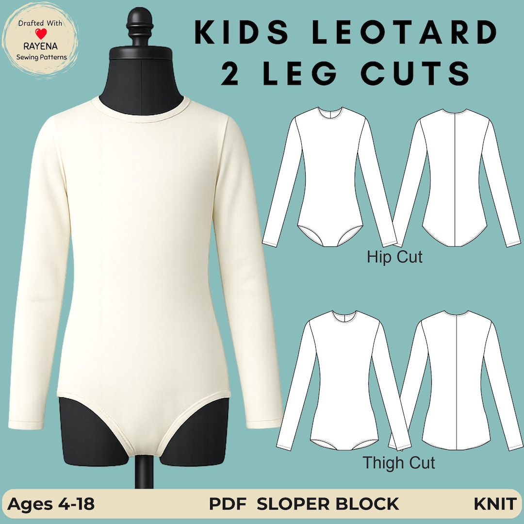 Kids Leotard Sewing Pattern: Bodysuit Sloper Block (ages 4-18) (PDF ...