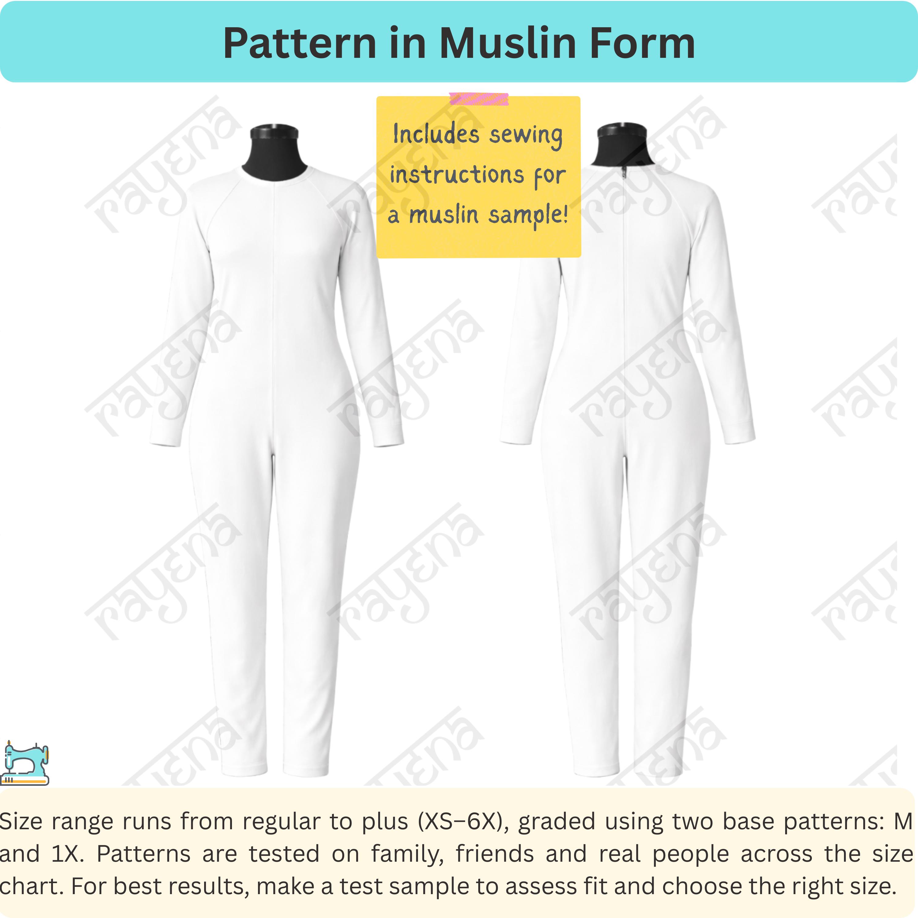 Women's Raglan Catsuit Sewing Pattern: Knit Bodysuit Sloper Block (XS ...